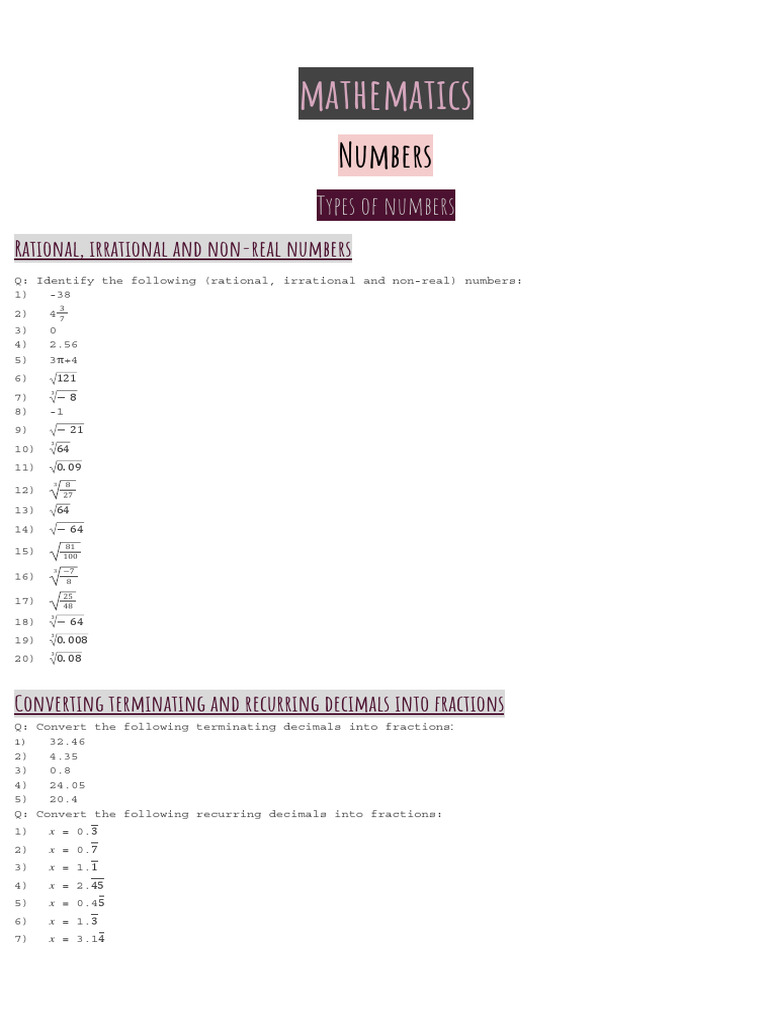 Math Questionnaire | PDF