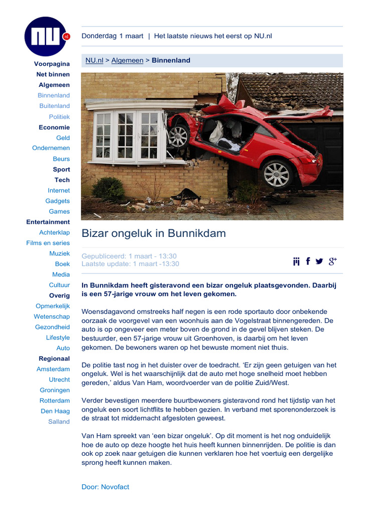 Bizar Ongeluk in Bunnikdam: Binnenland | PDF