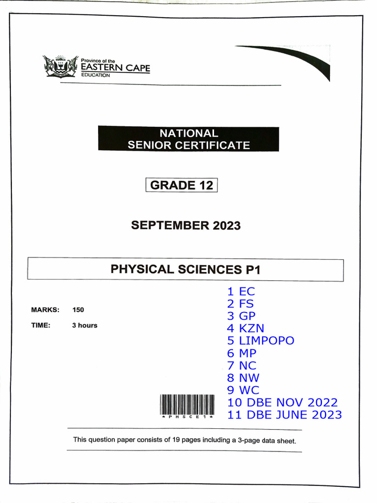Mega 2023 Trial p1 QP & MG Physical Sciences Final | PDF