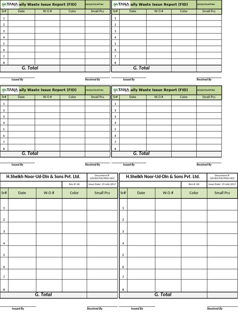 Daily Waste Issu Report Format | PDF