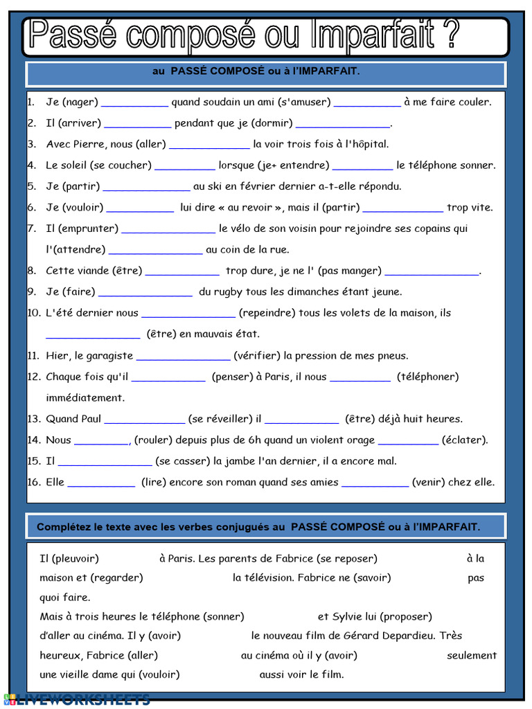 Passe Compose Ou Imparfait Year 9 | PDF