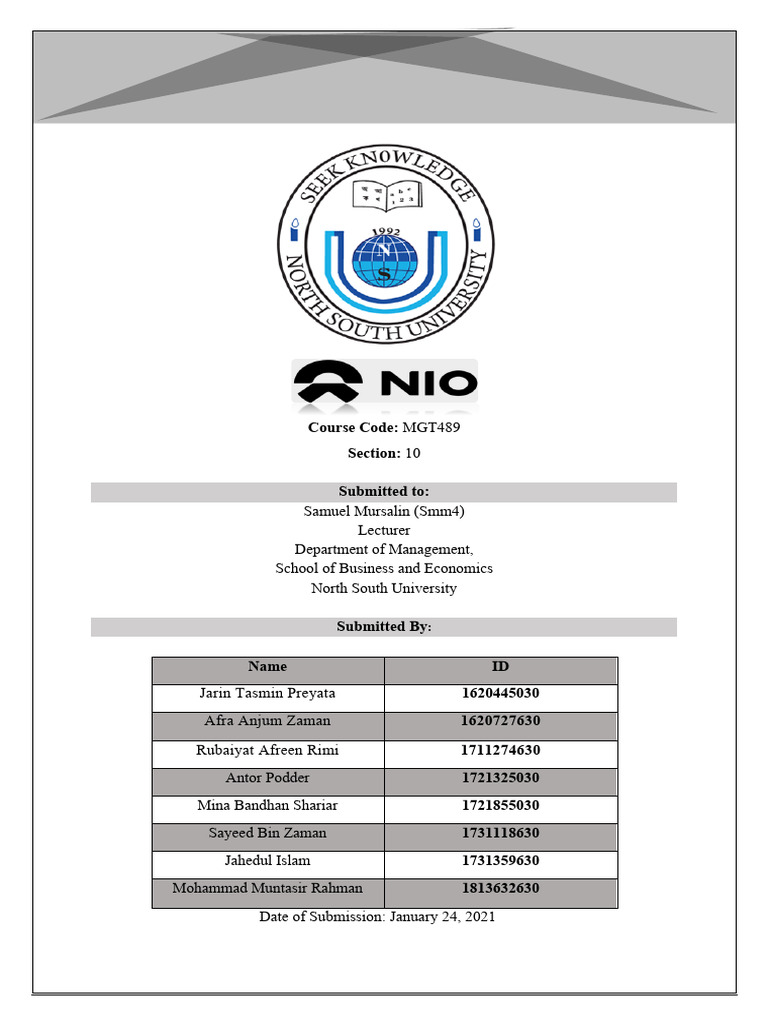 MGT489 Final Report Sec10 NIO | PDF