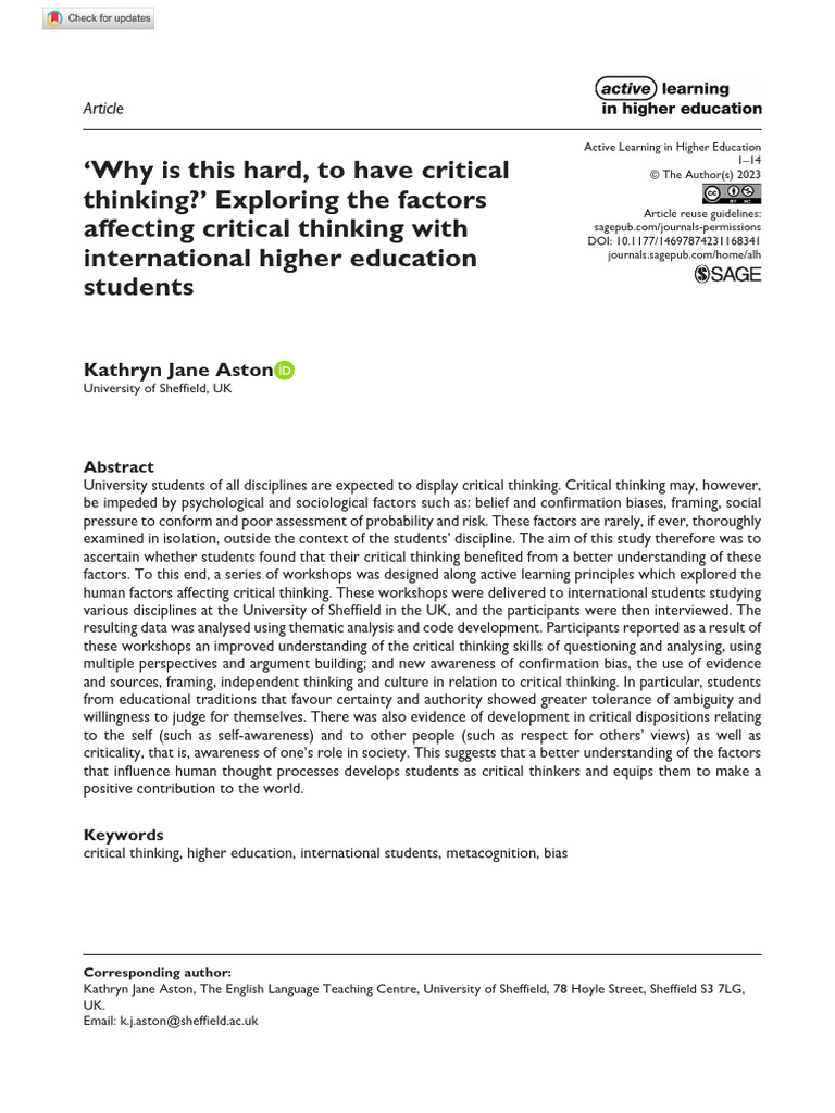 Why Is This Hard, To Have Critical Thinking | PDF