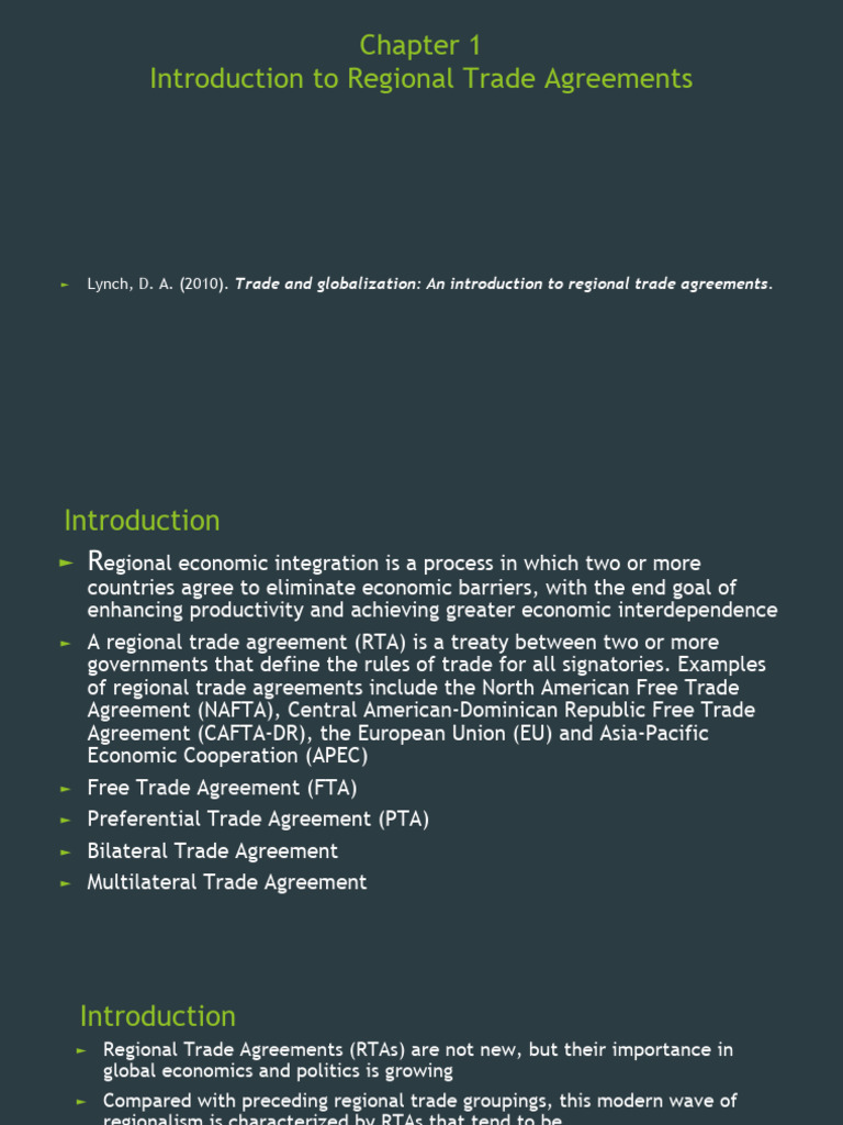 Chapter 1 - Introduction To Regional Trade Agreements | PDF