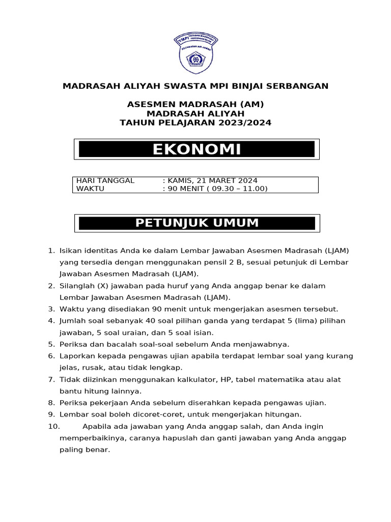 Cover SOAL AM EKONOMI MA | PDF
