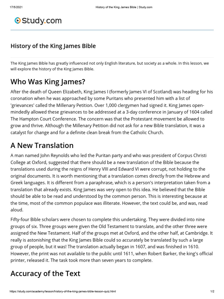 History of The King James Bible | PDF