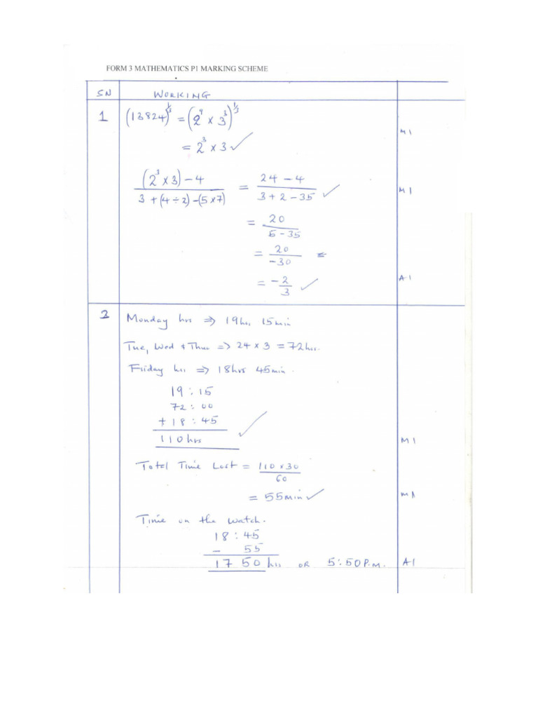 Mathematics Form 3 P1 MS | PDF