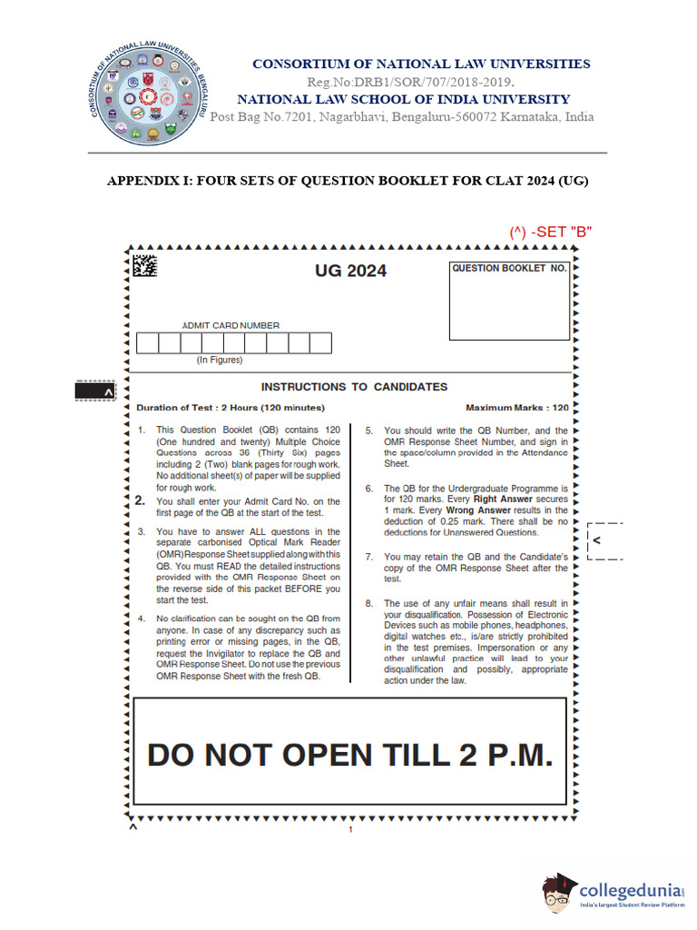 Clat 2024 Set B Pyq | PDF