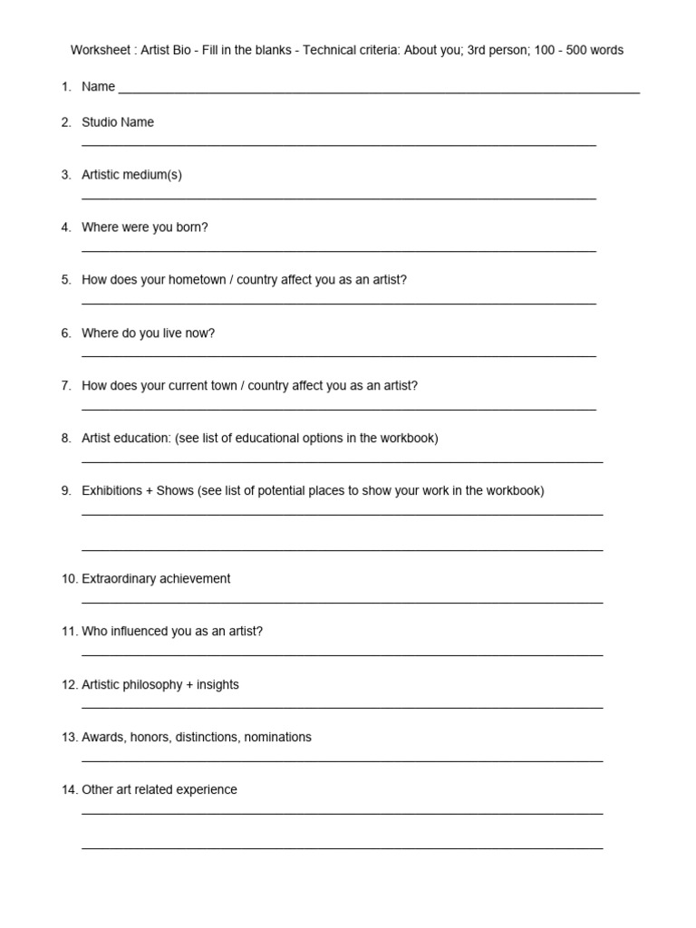 Artist Bio Worksheet | PDF