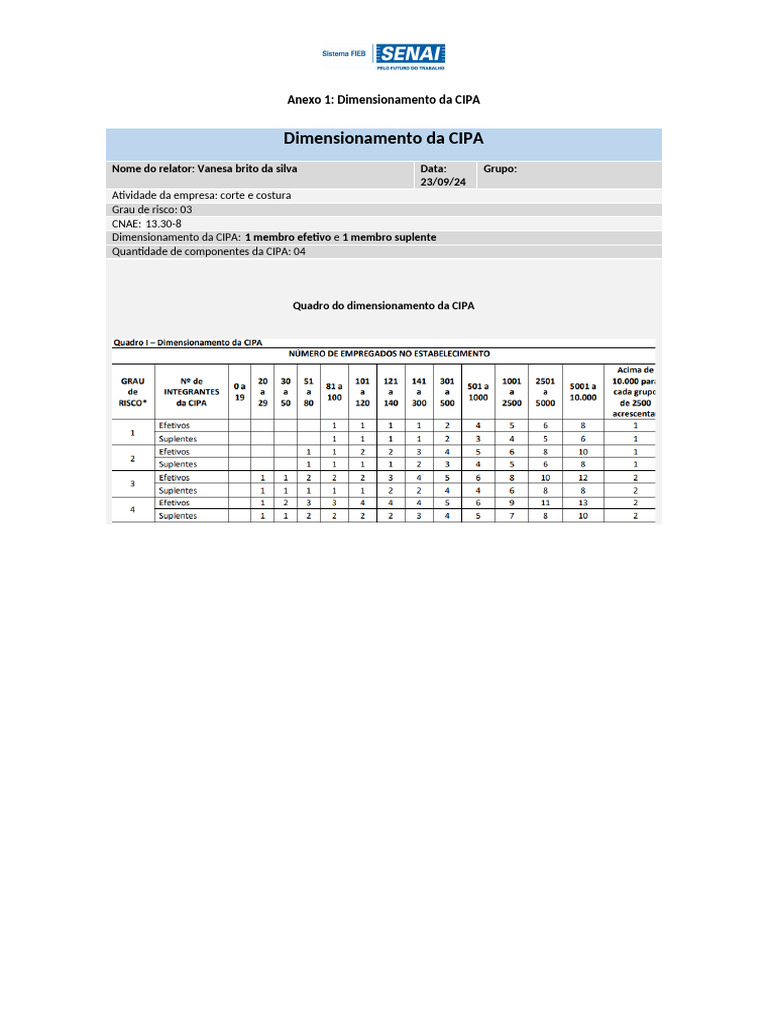 Anexo 2 Dimensionamento Da CIPA | PDF