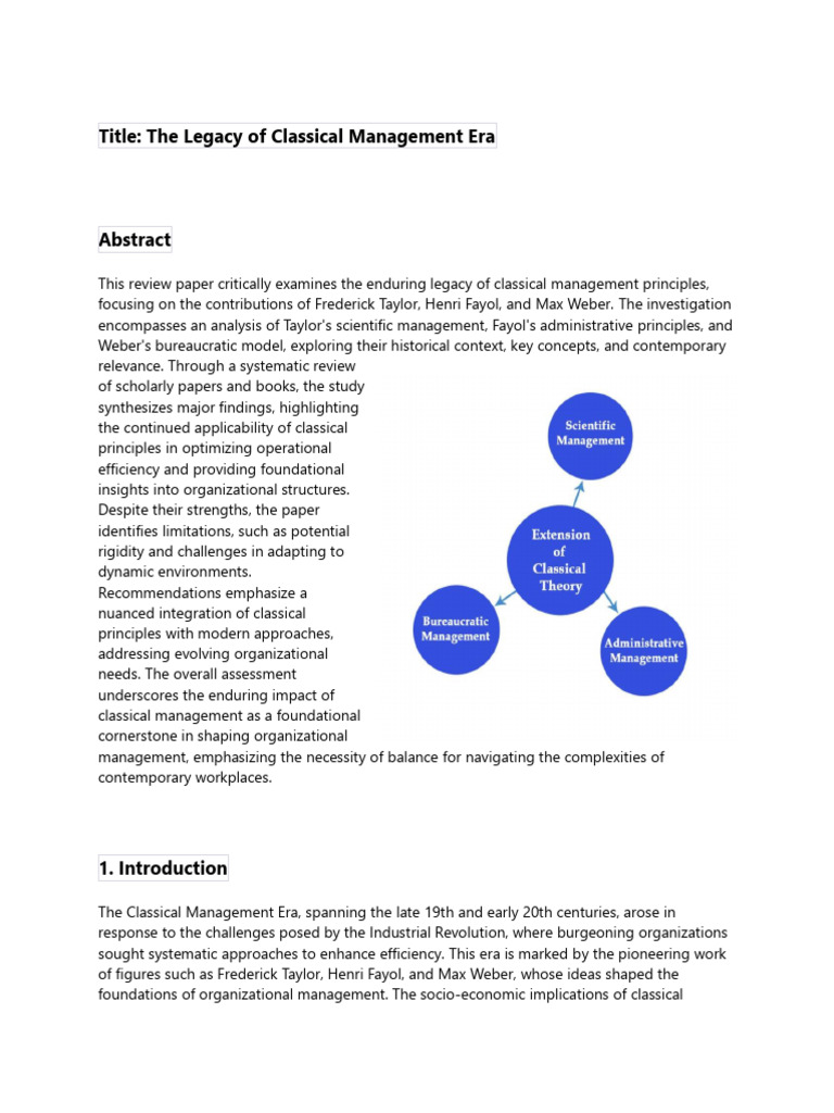 Title: The Legacy of Classical Management Era: Adrika Saha (21BBT0132 ...