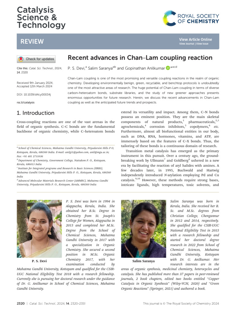 Review: Recent Advances in Chan Lam Coupling Reaction | PDF