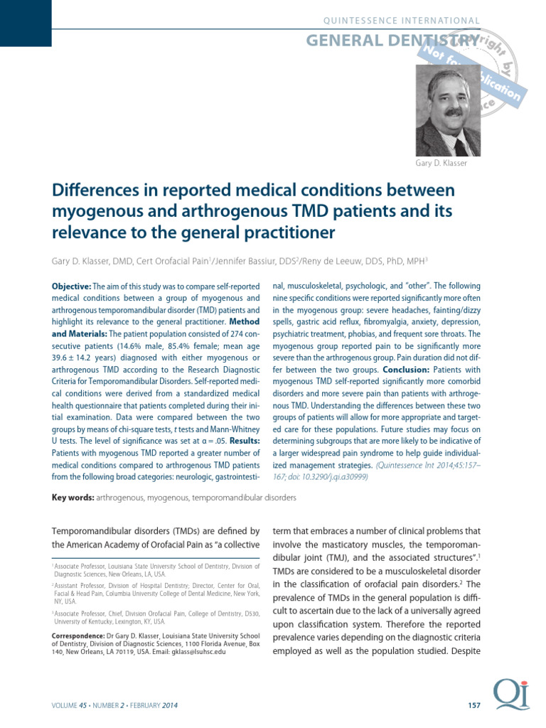 Differences in Reported Medical Conditions Between Myogenous and ...