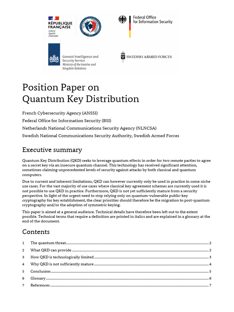 Quantum Key Distribution Position Paper | PDF