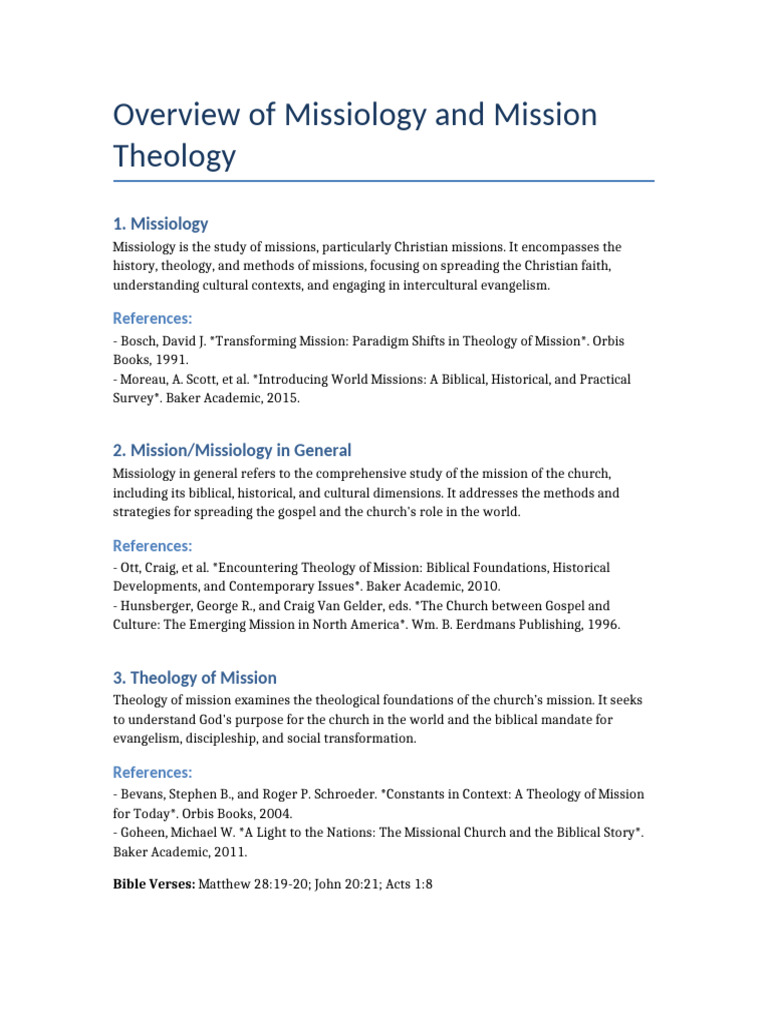 Missiology and Mission Theology Overview | PDF