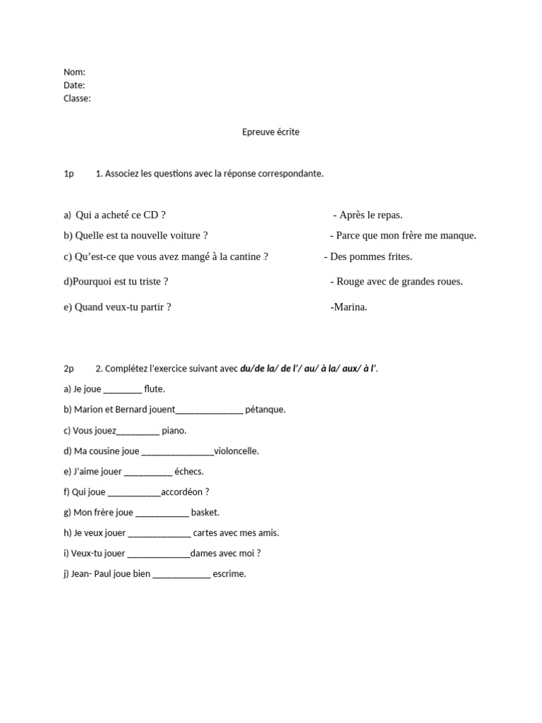 Epreuve Ecrite | PDF