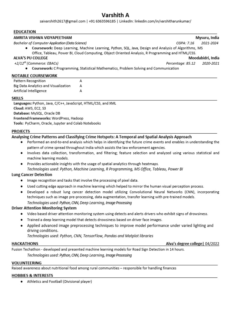 Varshith A - CV - C | PDF