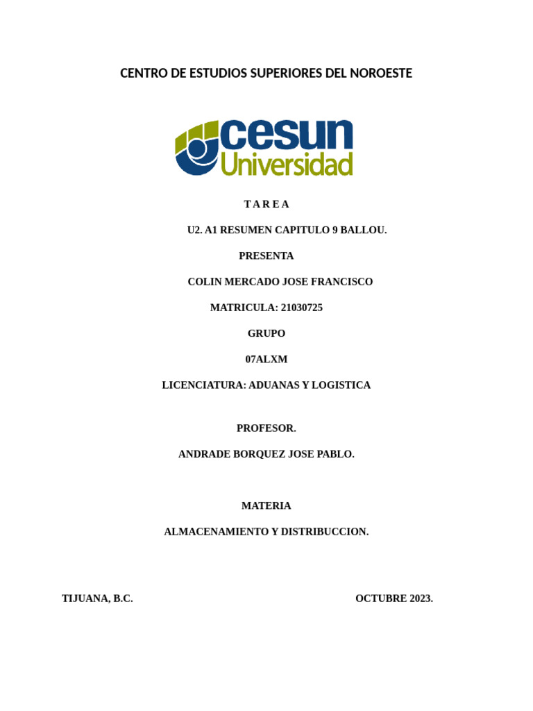U2.a1 Resumen Capitulo 9 Ballou. | PDF