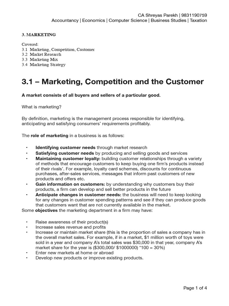 10 IGCSE BST - 3. Marketing Notes Merged | PDF