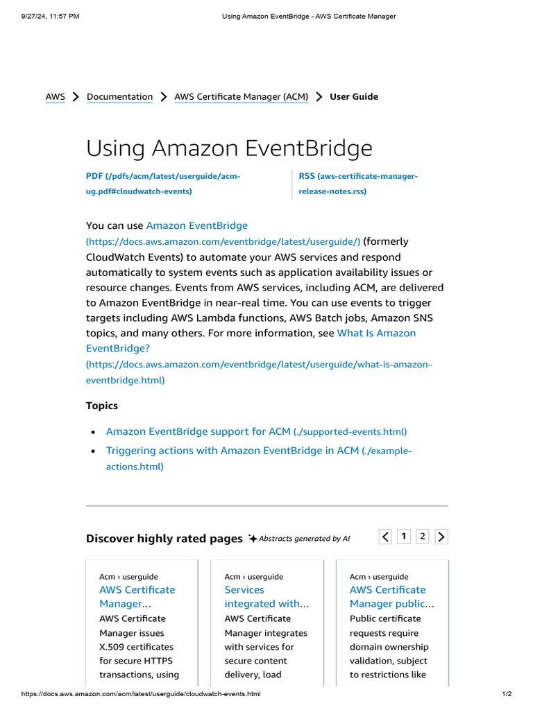 Using Amazon EventBridge - AWS Certificate Manager | PDF