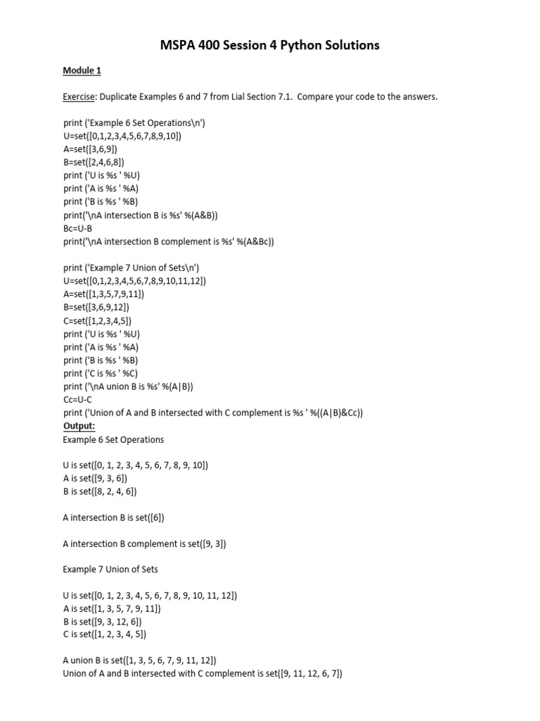 MSPA 400 Answer Sheet Session 4 Python | PDF