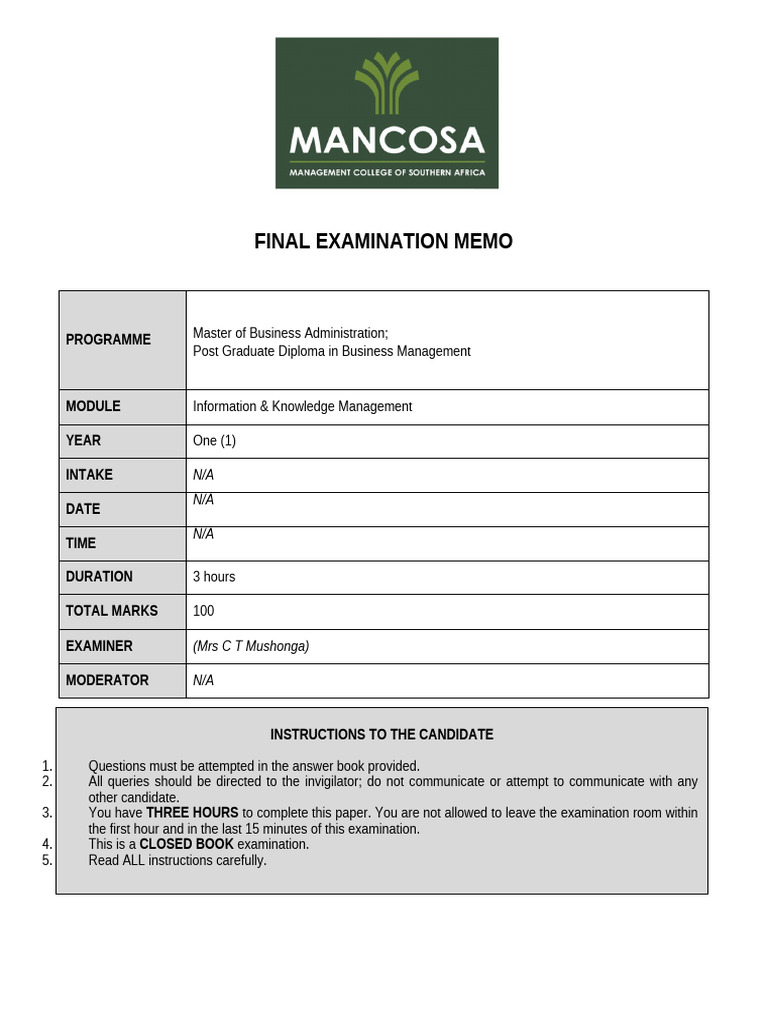 Final Exam Memo - Telkom | PDF