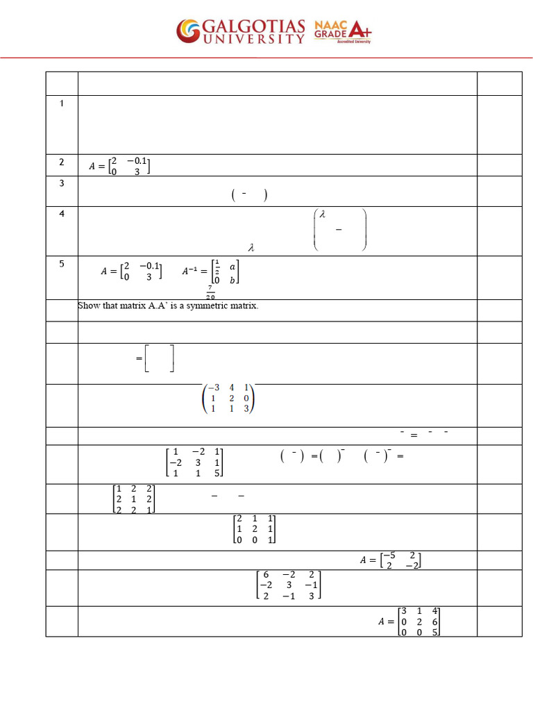 EM-1 Practice Questions For Mid Term Examination | PDF | Eigenvalues And Eigenvectors | Matrix ...