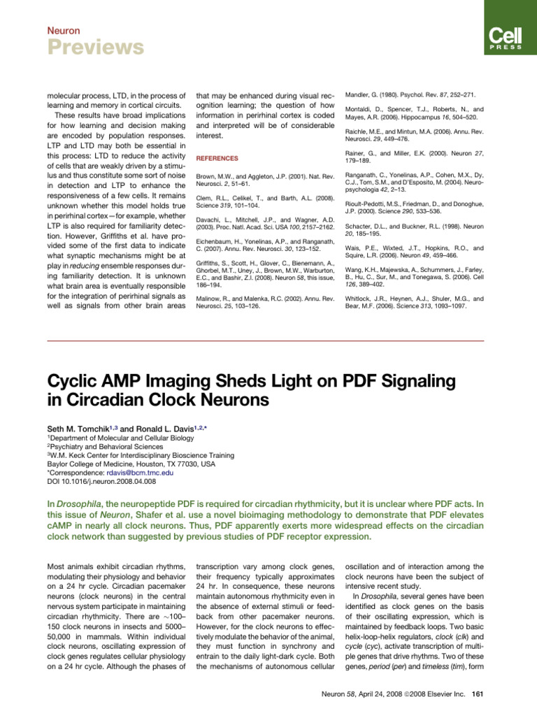 Cyclic AMP Imaging Sheds Light On PDF Signaling in | PDF
