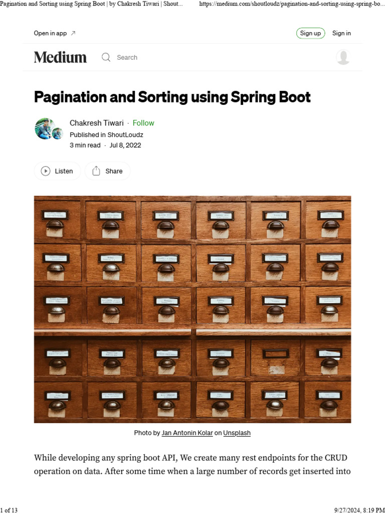 Pagination And Sorting Using Spring Boot By Chakresh Tiwari Shoutloudz Medium Pdf