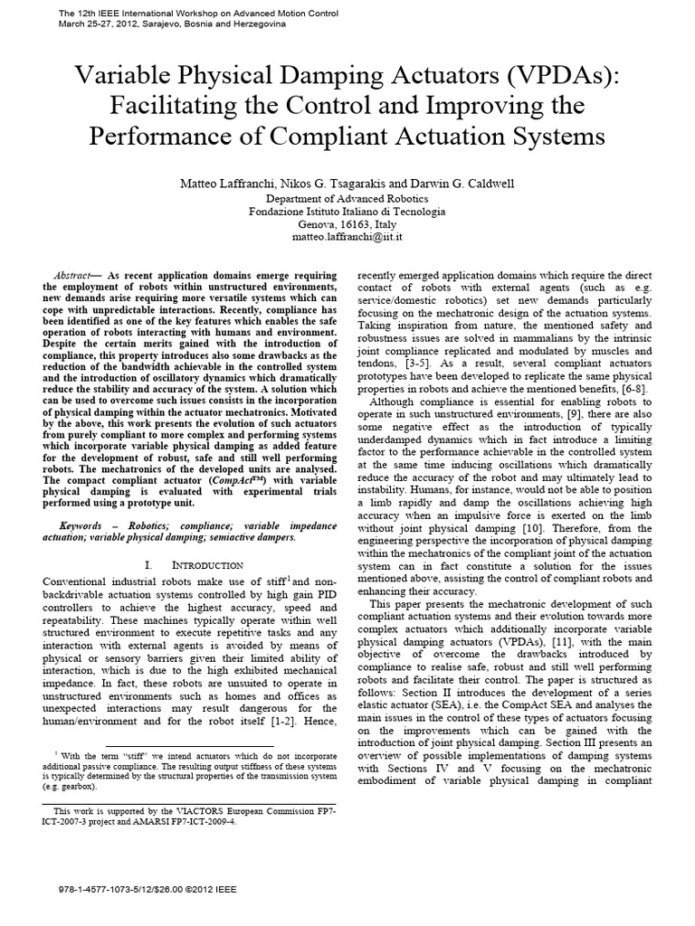 Variable Physical Damping Actuators (VPDAs) | PDF