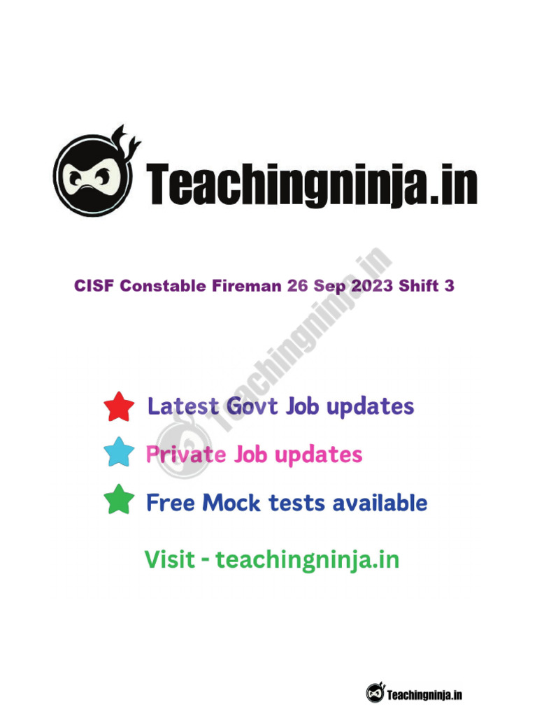 CISF Constable Fireman Official Paper Held On 26 Sept 2023 Shift 3 | PDF