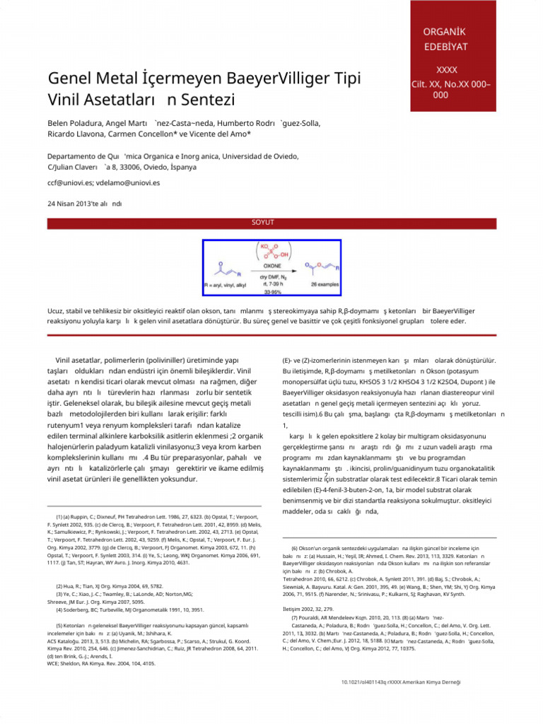 Baeyer Villiger Synthesis of Vinyl Acetates | PDF