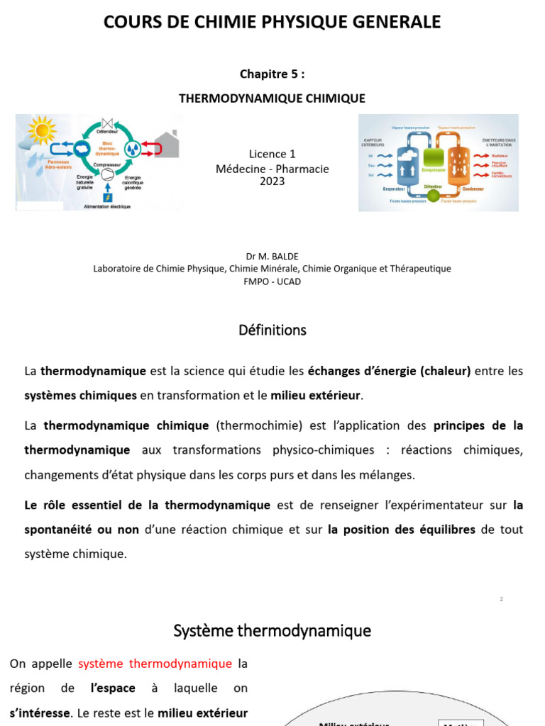Chapitre 5 THERMODYNAMIQUE CHIMIQUEs | PDF