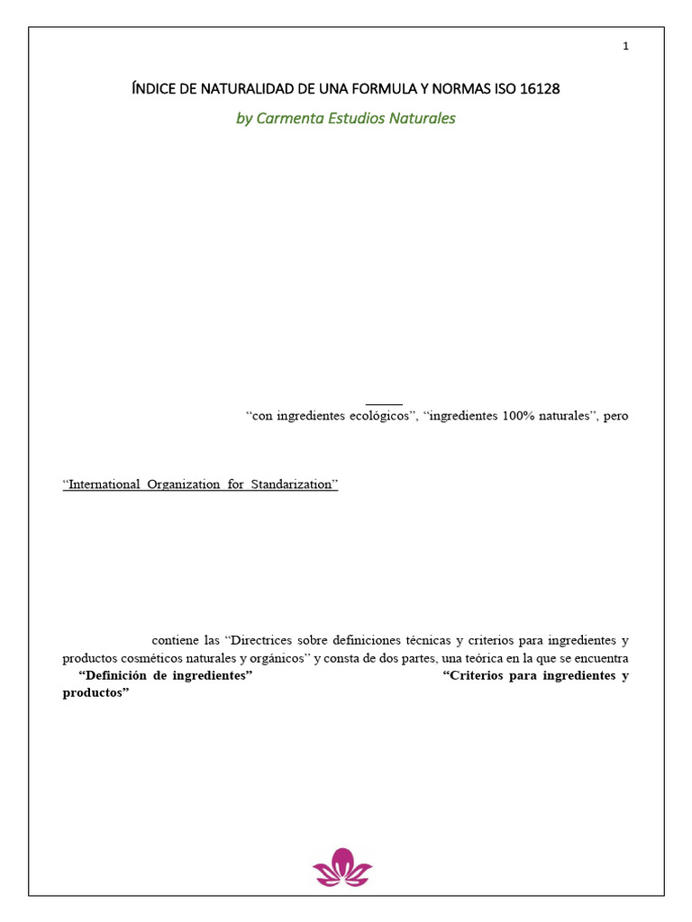 Calculo de Indice de Naturalidad de Una Formula y Normas ISO 16128 | PDF