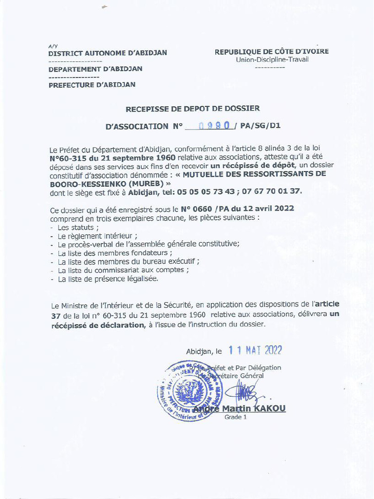 Recepisse de Depot de Dossier | PDF