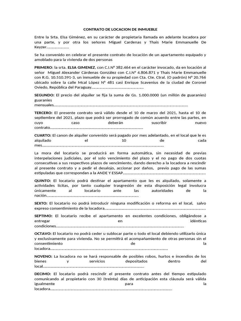 Modelo De Contrato De Locacion De Inmueble Actualizado Septiembre My ...