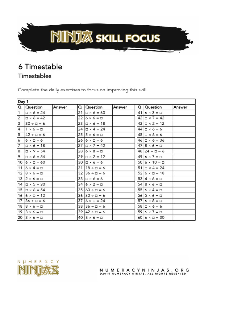 6 Timestable | PDF