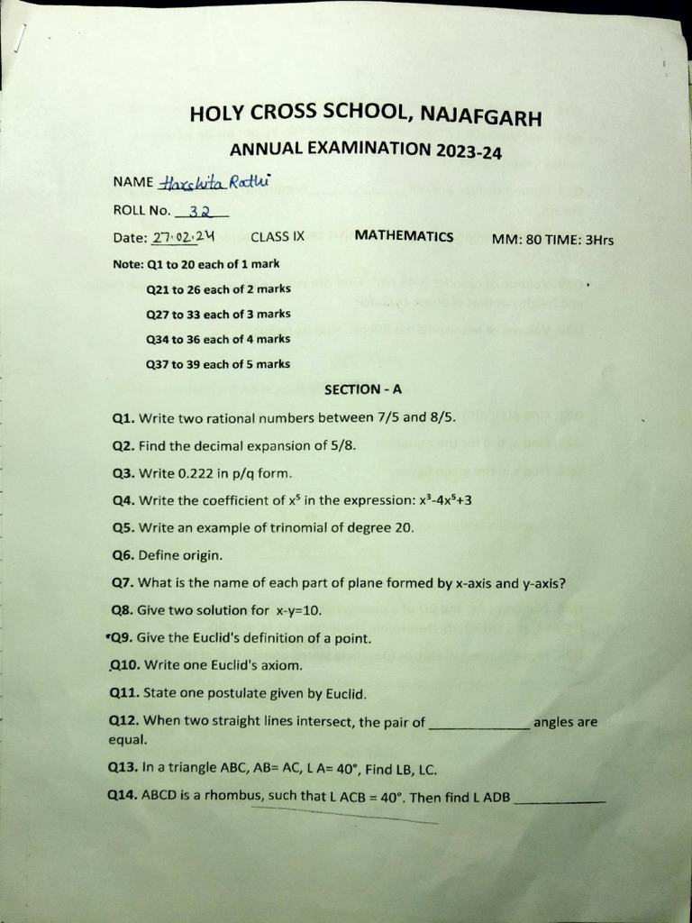 9th Maths SA2 2024 | PDF