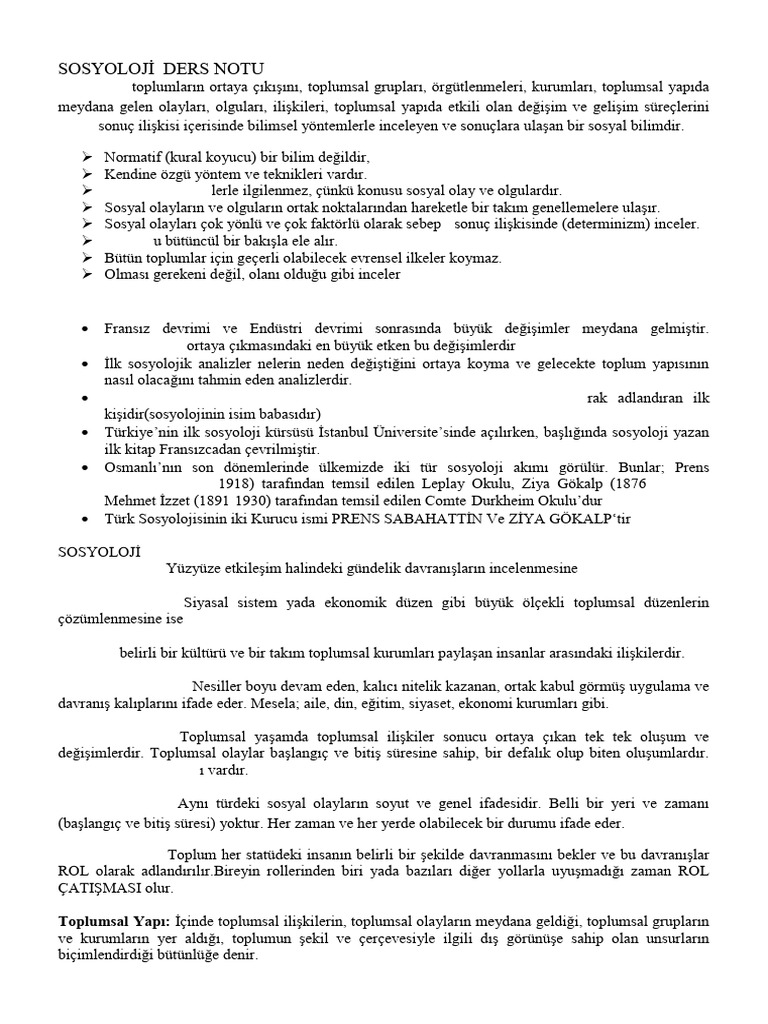 12.sinif Sosyoloji Ders Notlari Ve Calisma Sorulari | PDF