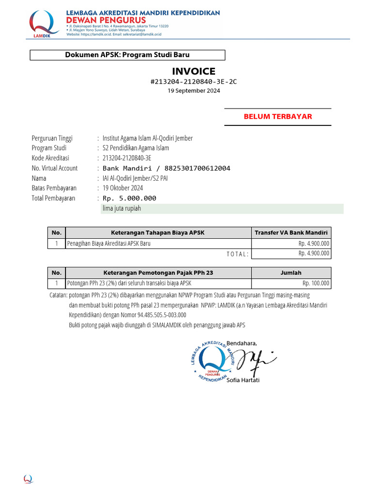 3E 2C - Invoice IAI Al Qodiri Jember S2 PAI | PDF