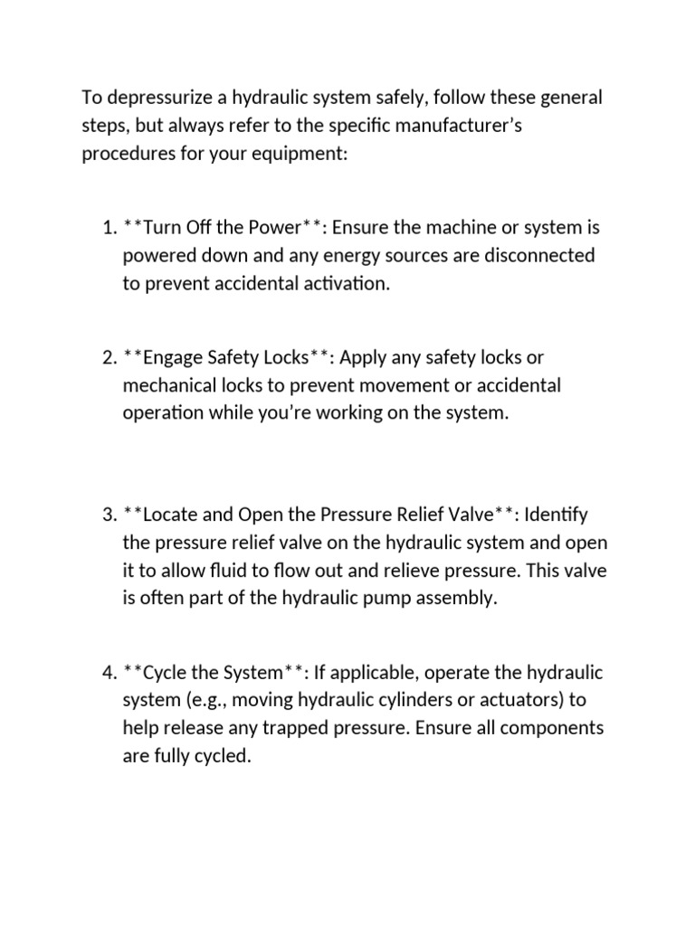 Depressurize Hydraulic System | PDF