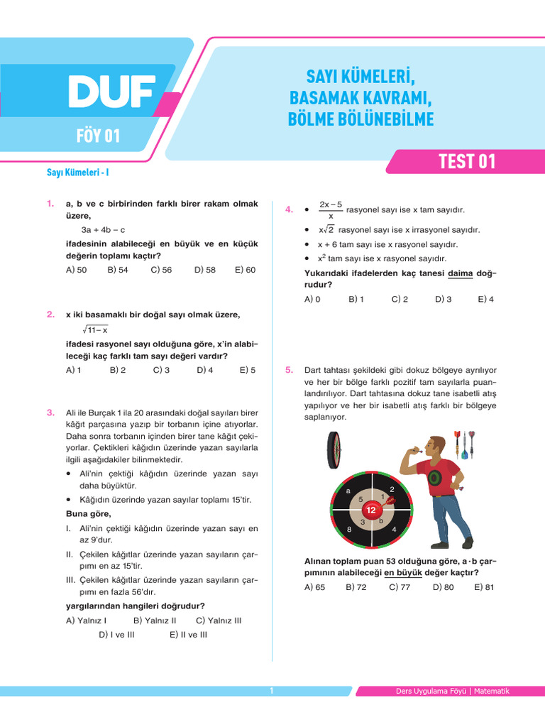 TYT MATEMATİK (DUF) - F2 - FÖY-1 - Ornek | PDF