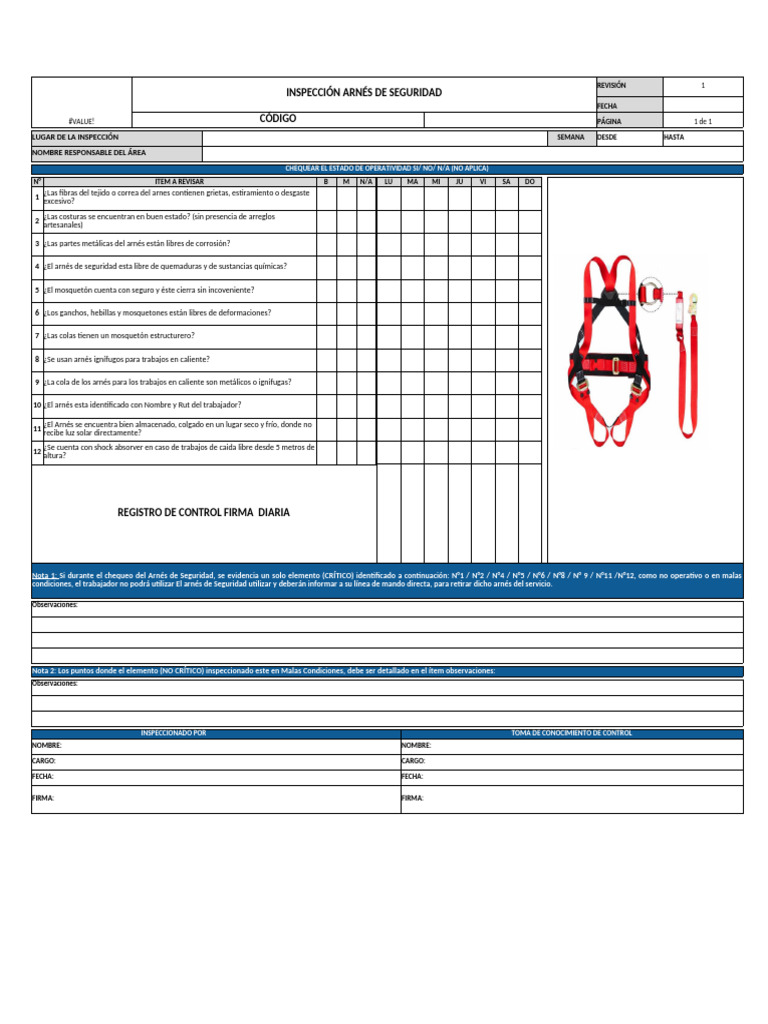 Check List Arnés de Seguridad | PDF