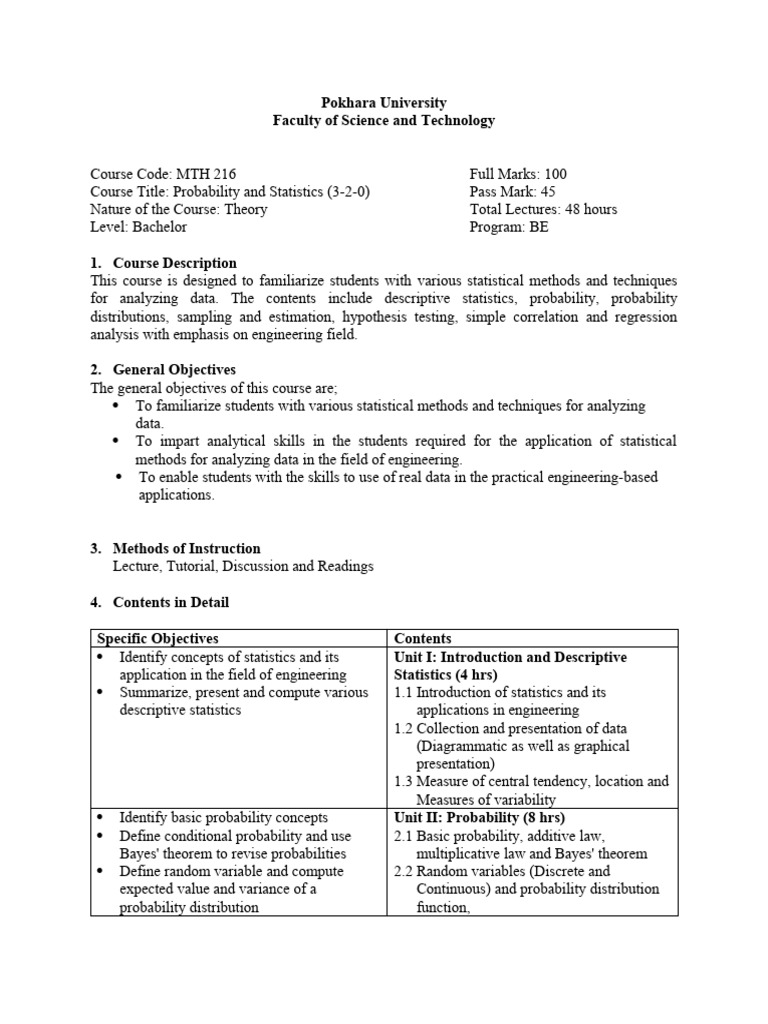 Probability and Statistics Course Overview | PDF | Probability ...