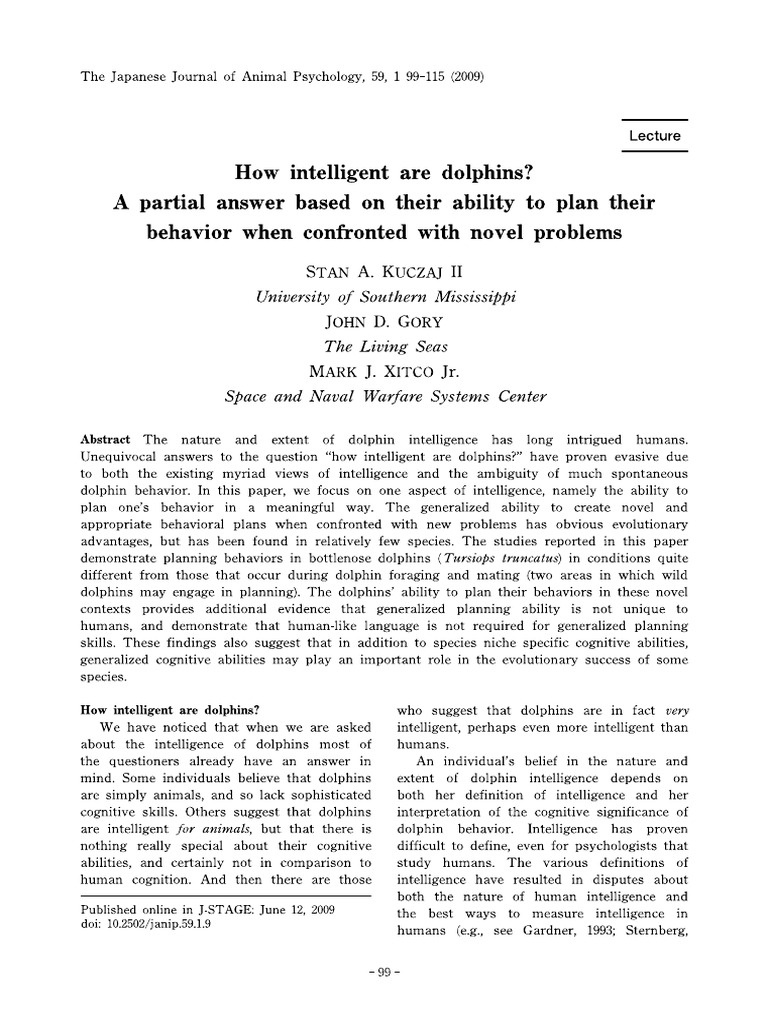 How Intelligent Are Dolphins A Partial Answer Based On Their Ability To ...