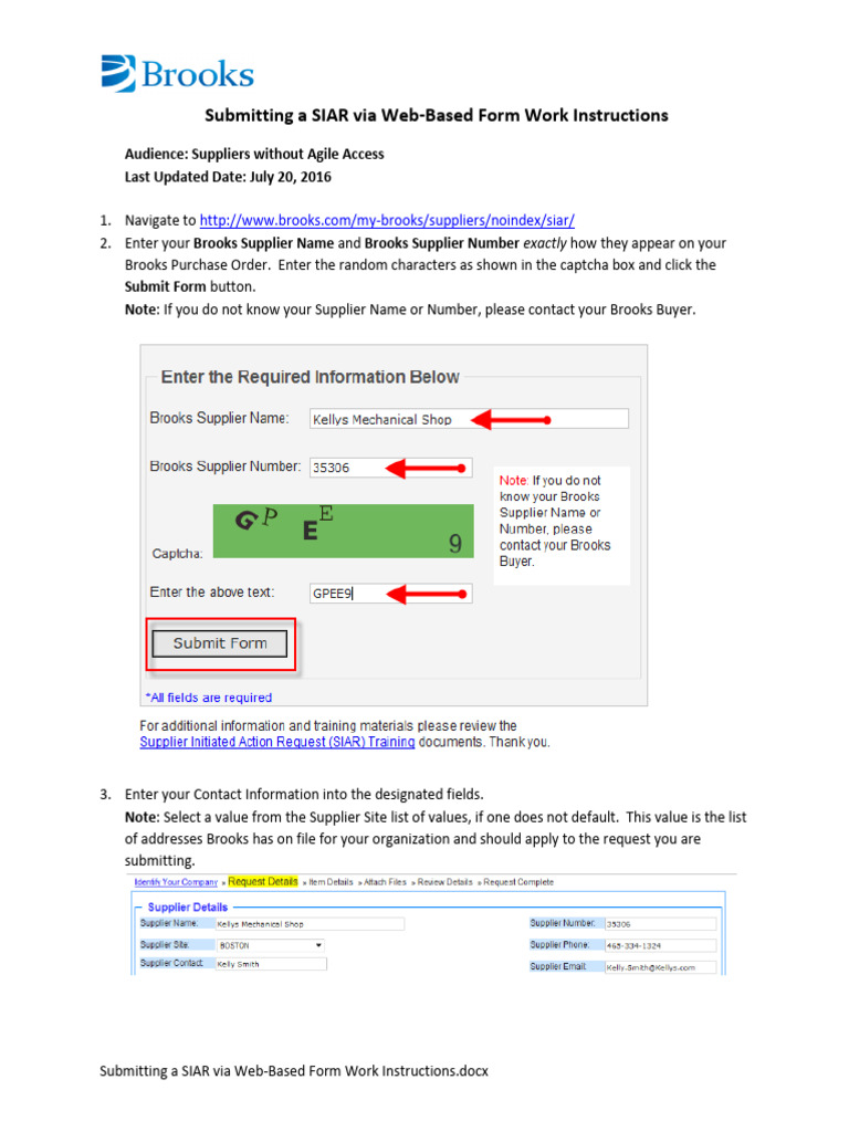 Submitting A SIAR Via Web Based Form Work Instructions | PDF