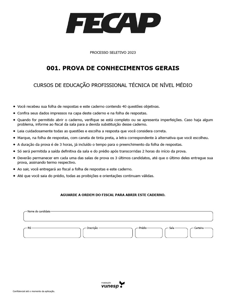 Prova Colegio FECAP 2023 | PDF
