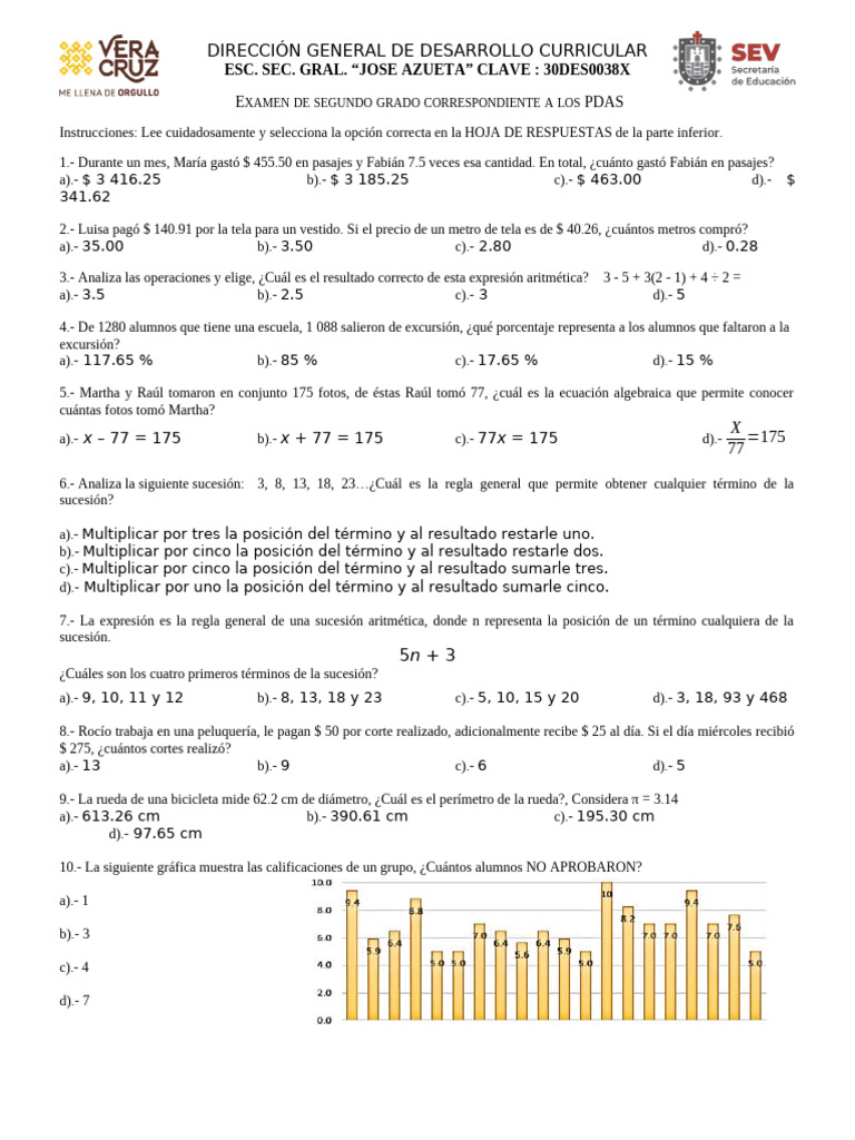 Exa Diagnostico 2024 2025 Dan 1er Grado | PDF