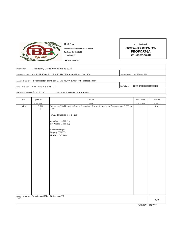 Factura Bba Sa Chia Muestra Fito 10 | PDF