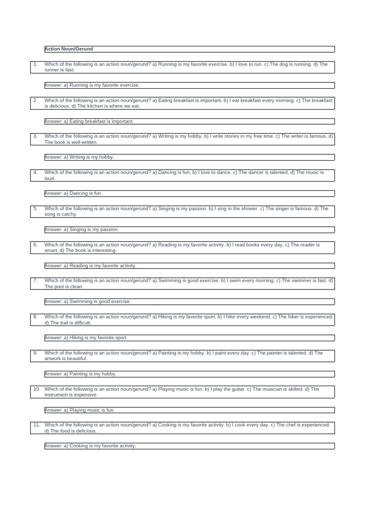 MCQ Action Noun | PDF | Grammar | Linguistic Typology